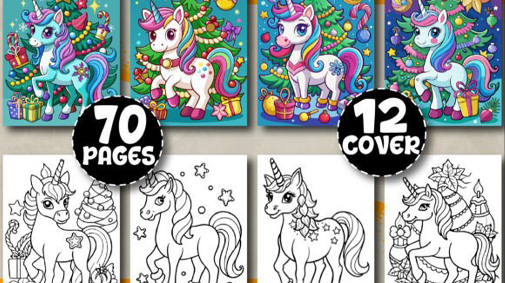 Unicorn Christmas Coloring Page for Kids