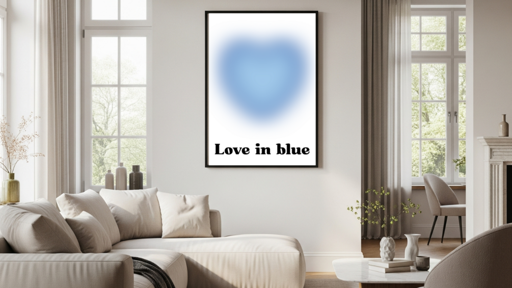 "Love in Blue Heart Wall Art - Printable Digital Download - PDF & PNG