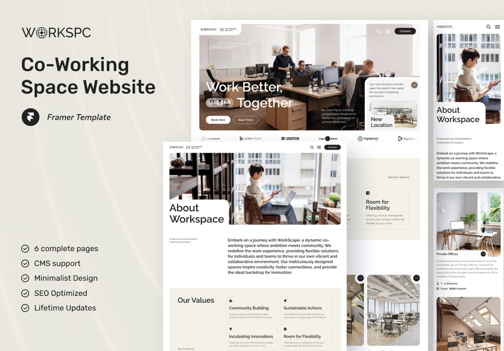 WorkScape - Co-Working Space Website Framer Template