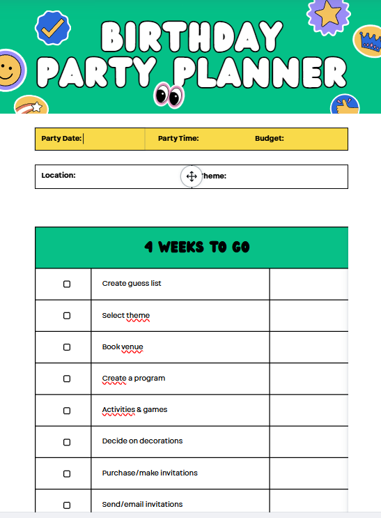 Birthday party planer