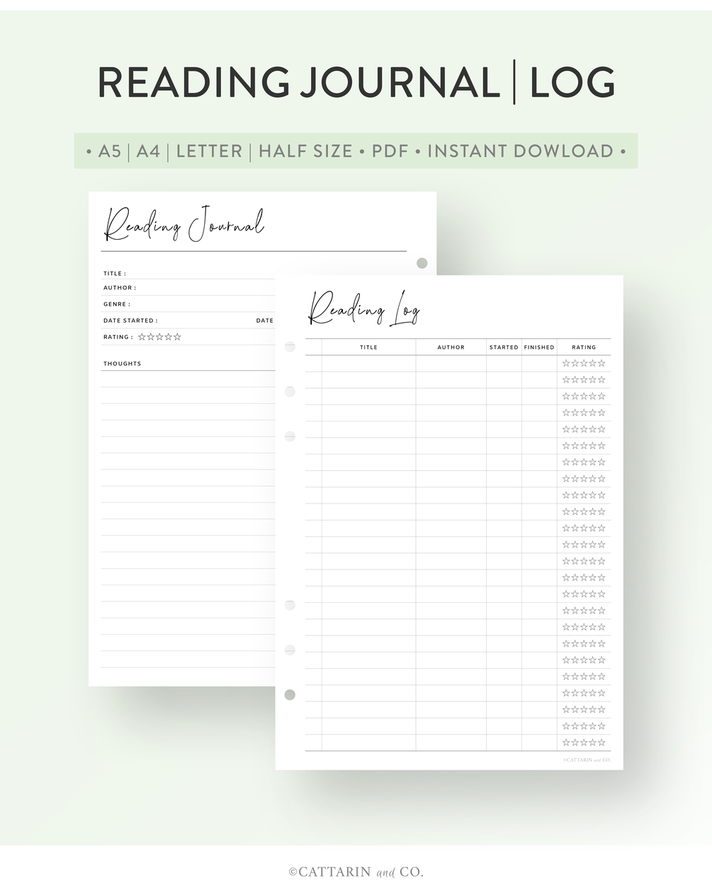 Reading Journal, Log Printable Set | Book Review, list