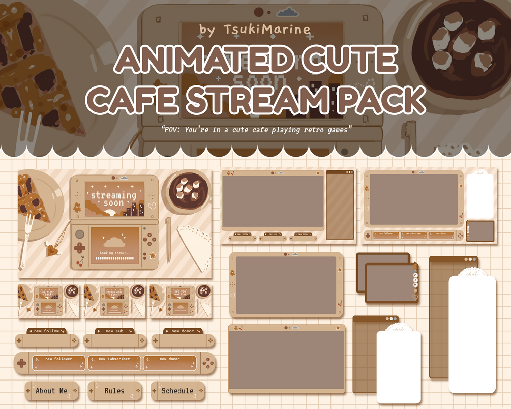 Cute Cafe Animated Stream Pack | Retro Game Theme