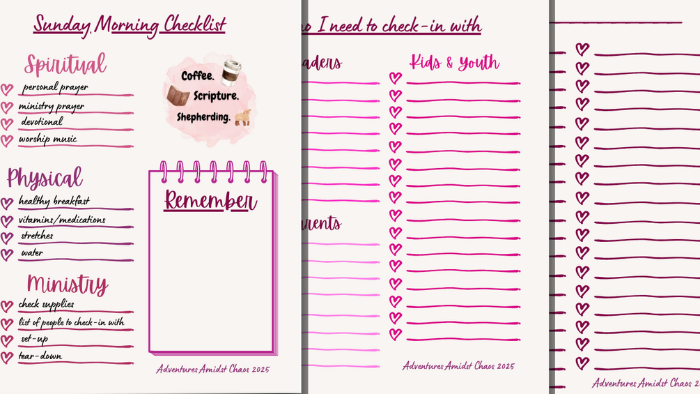 Sunday Morning Checklists Pack - Pink