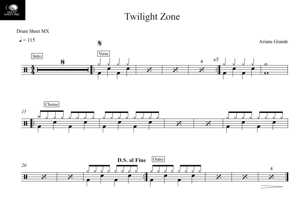 Twilight Zone - Ariana Grande - Drum Sheet