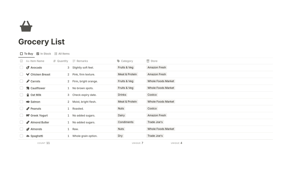 Grocery List Notion Template