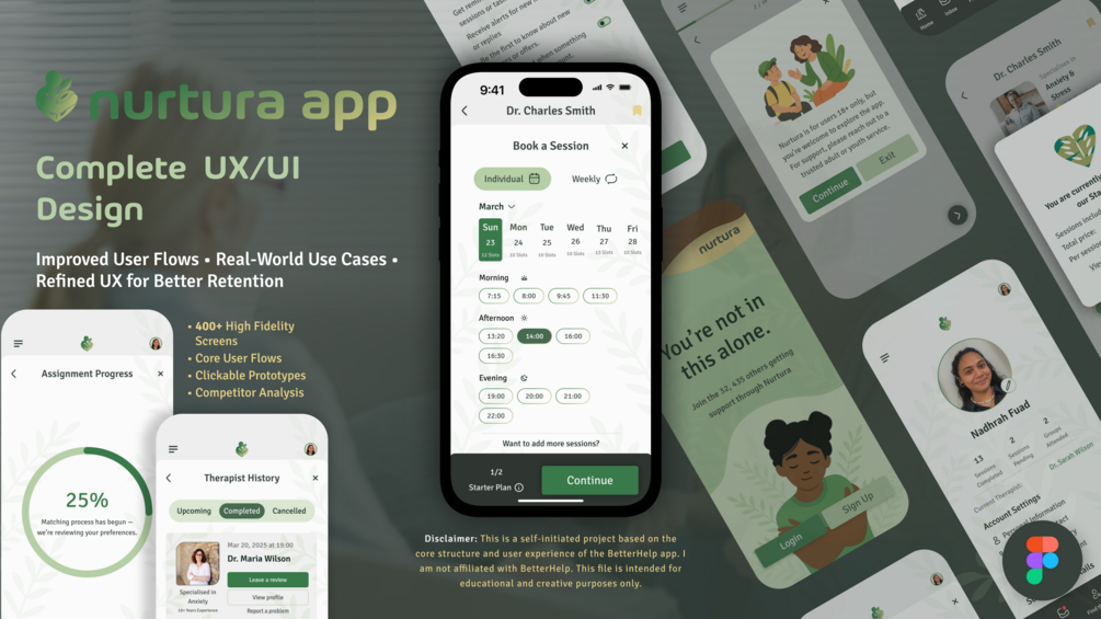 Nurtura – Mental Wellness App UI/UX Design System (Figma)