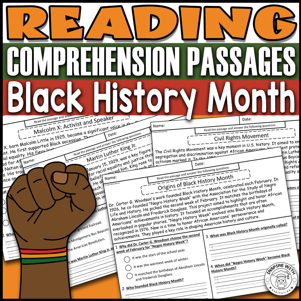 Black History Month Reading Comprehension Passages with Questions ...