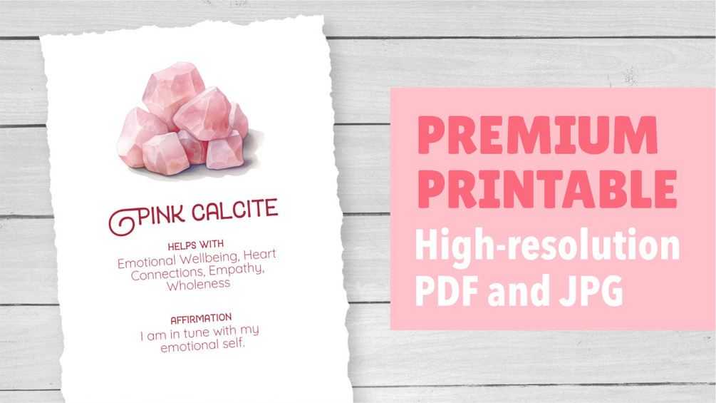 Pink Calcite Crystal Meaning Printable Card