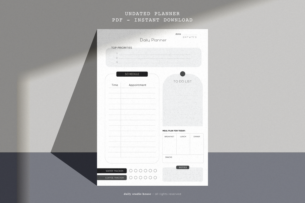 Undated Digital Planner / Monthly Weekly & Daily Planner / Printable PDF