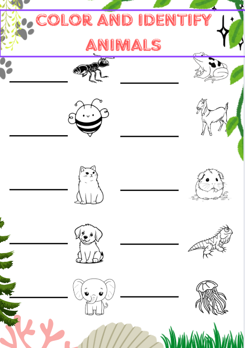 KIDS COLOR AND IDENTIFY ANIMALS