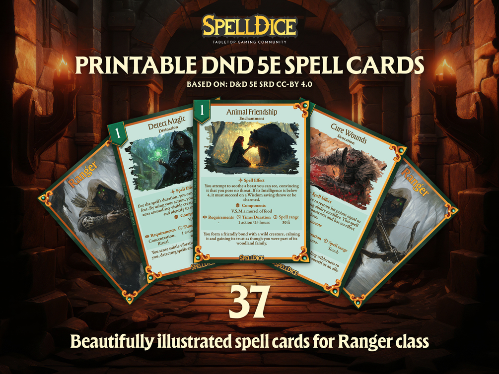 Beautifully illustrated digital 37 Ranger unique spell cards to make ...