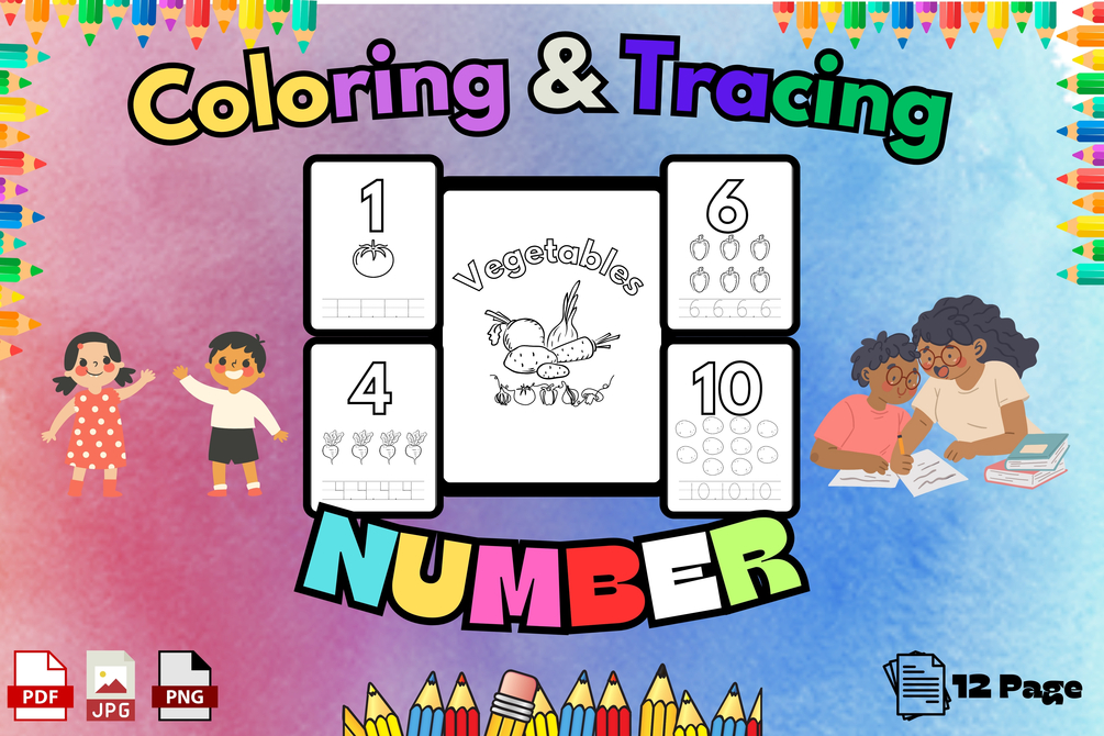 Coloring Book for Kids : Vegetables Coloring & Tracing Number 1-10