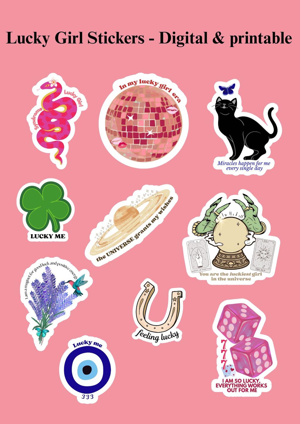 Lucky Girl Stickers - Digital & printable