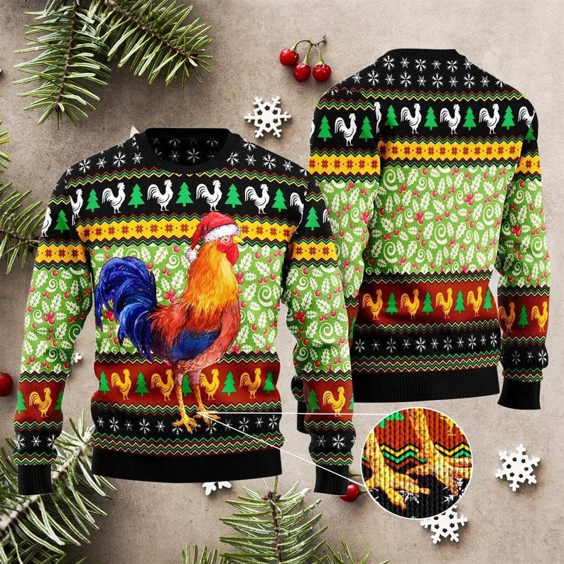 Chicken Santa Hat Ugly Sweater, Merry Chicmas Sweater, Funny Rooster ...
