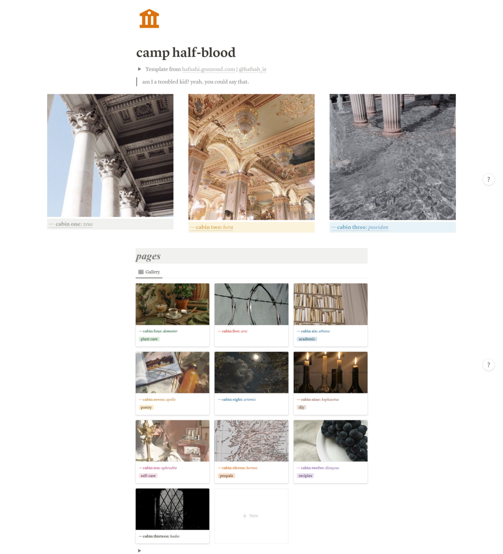 Ancient Greek Minimalistic Notion Dashboard