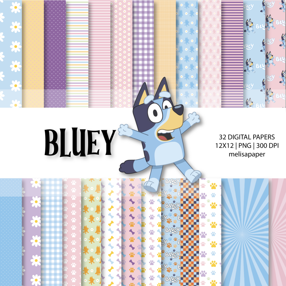 Bluey Digital Paper | Digital Paper | Scrapbook Paper | Bluey Papel Digital