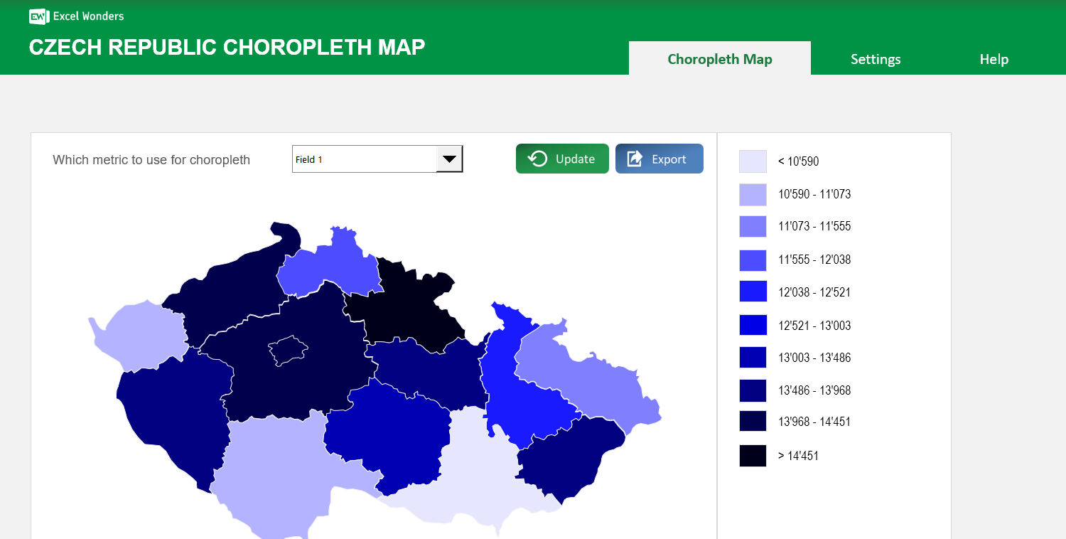 Czech Republic Choropleth Map Excel Template | Excel Wonders