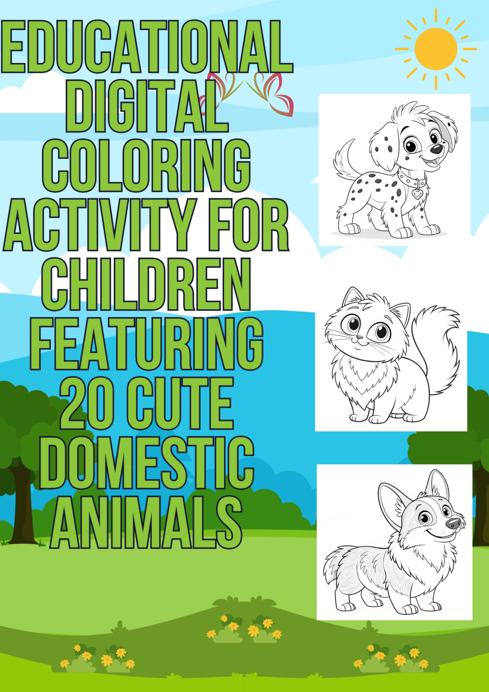 Educational digital coloring activity for children featuring 20 cute ...