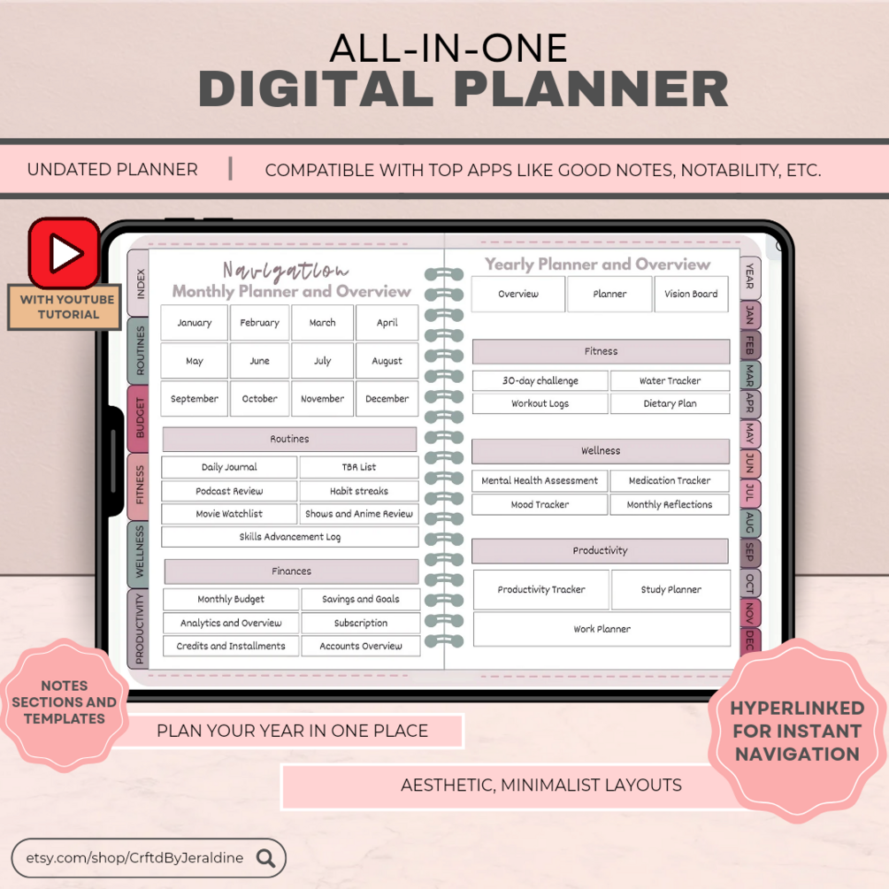 ALL-IN-ONE Digital Planner - Hyperlinked, Aesthetic & Fully ...