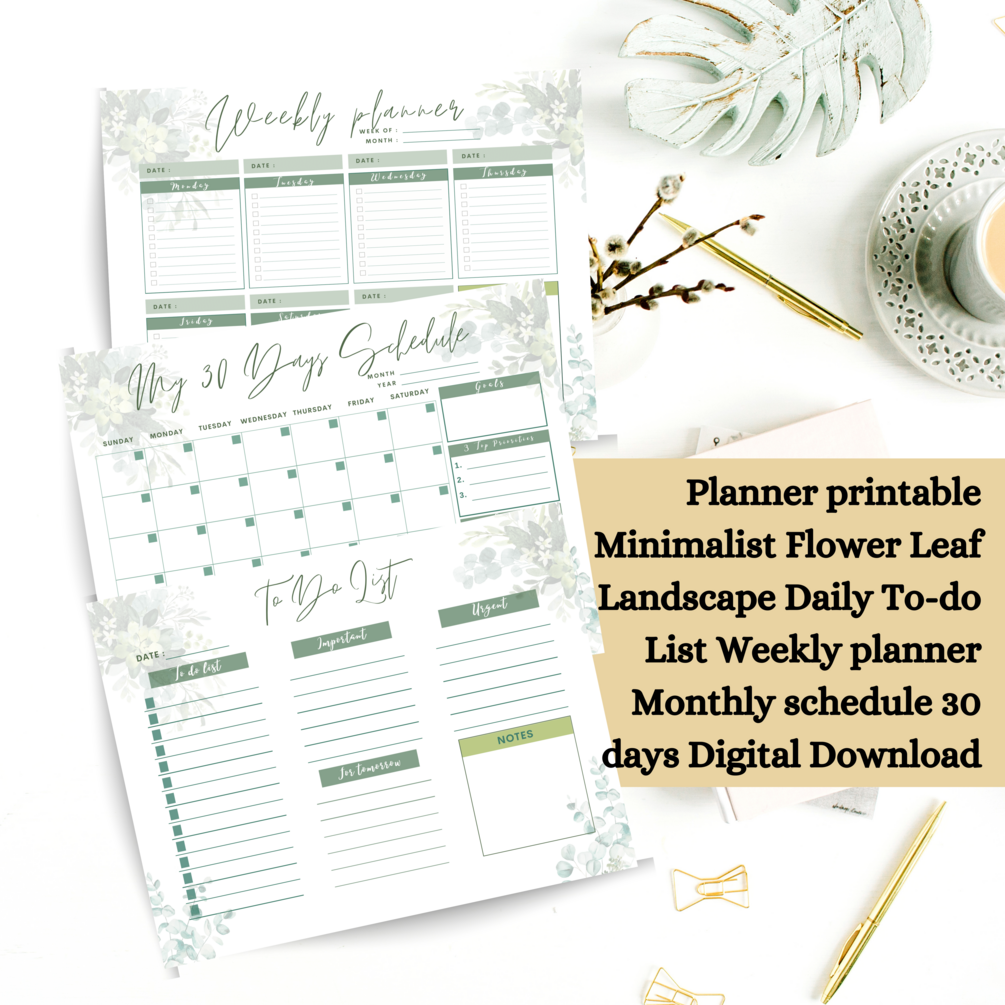 Planner printable Minimalist Flower Leaf Landscape Daily To-do List ...