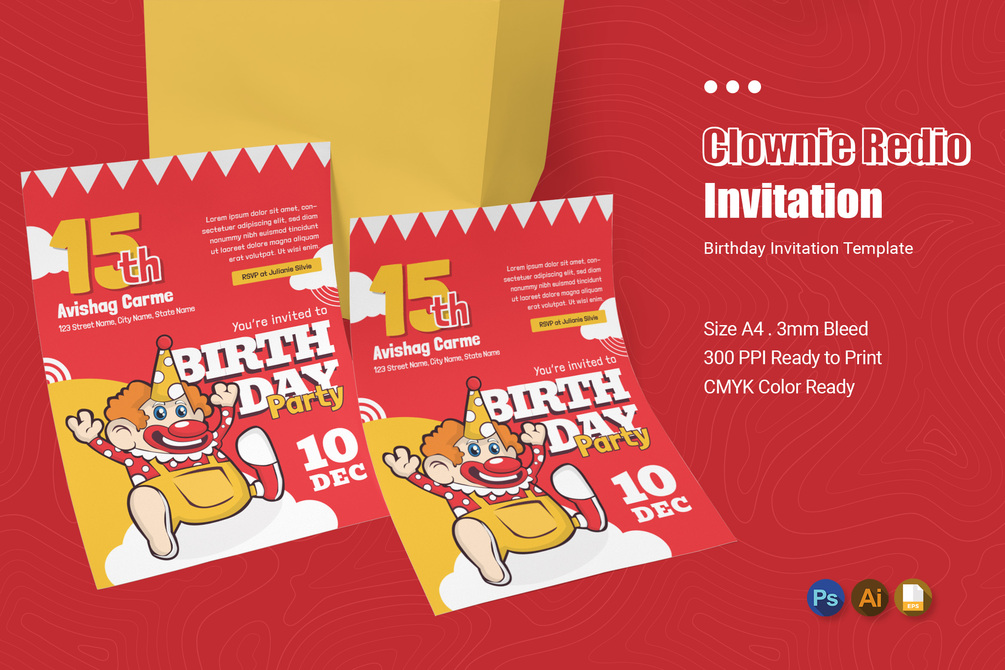 Clownie Redio Birthday Invitation