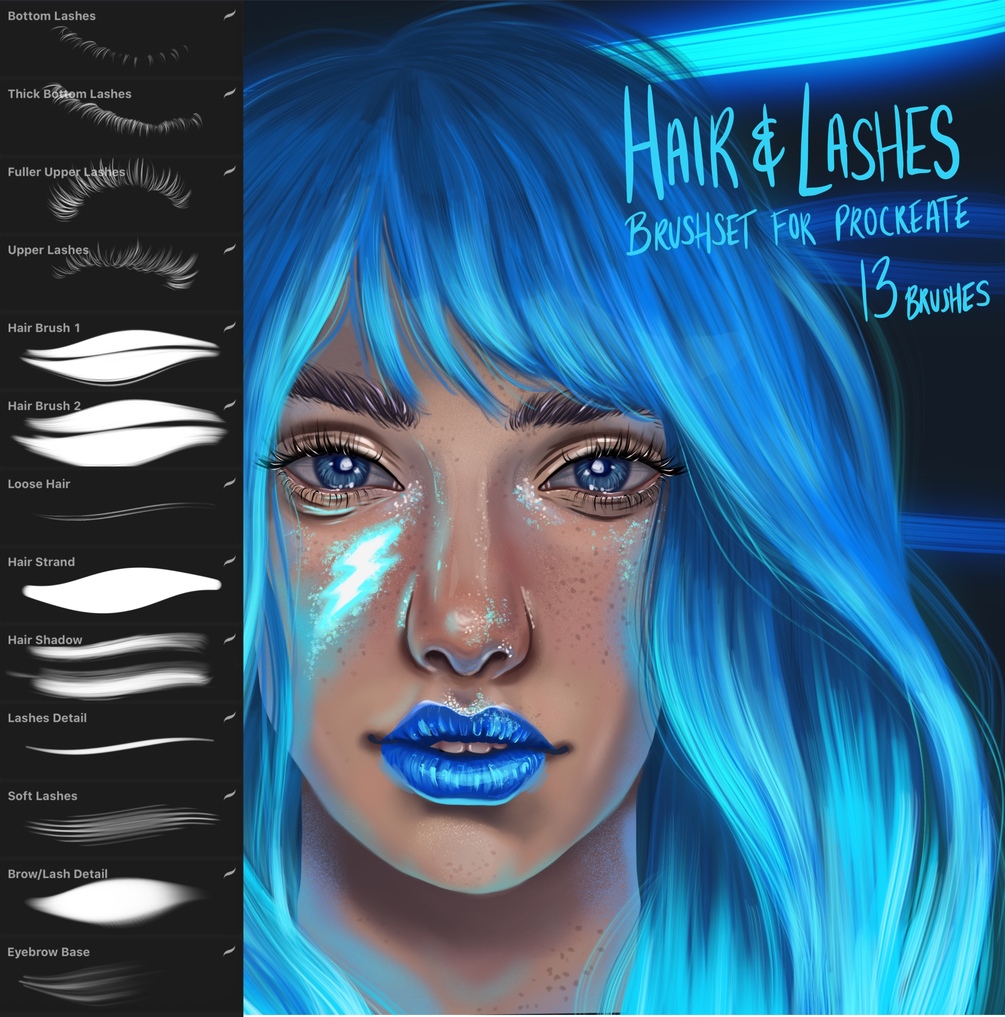 Hair and Lashes Brush set for Procreate