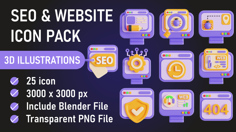 3D SEO 25 icons pack - Enhance Your Website with 3D SEO Icons
