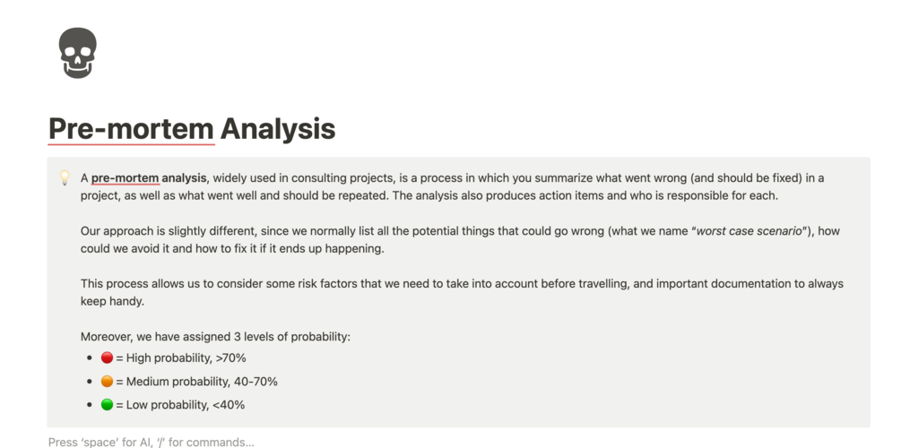 Pre-mortem analysis for trips