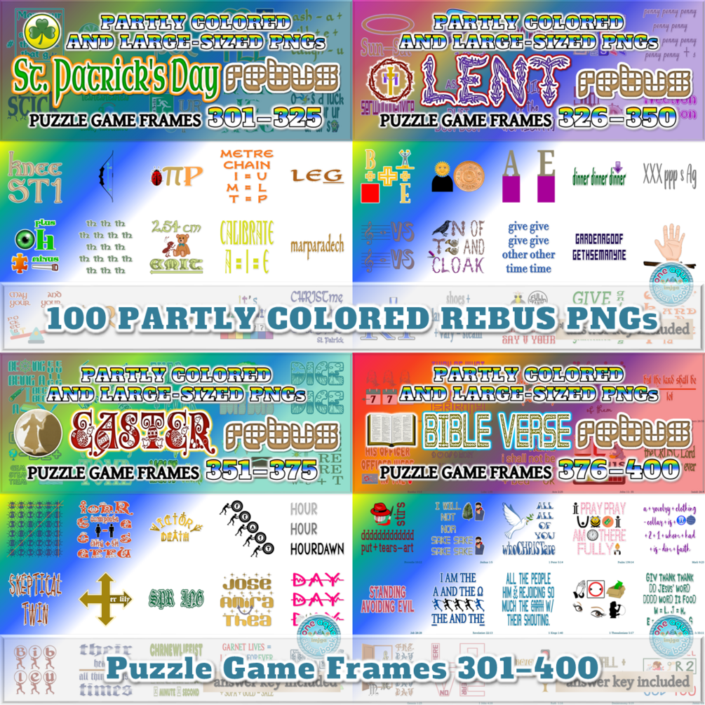 Partly Colored Rebus Puzzle Game Frames 301–400 PNGs
