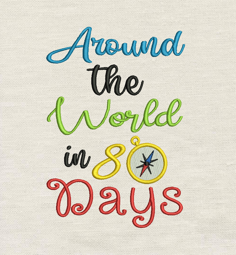 Around the world embroidery design 3 Sizes -INSTANT D0WNL0AD