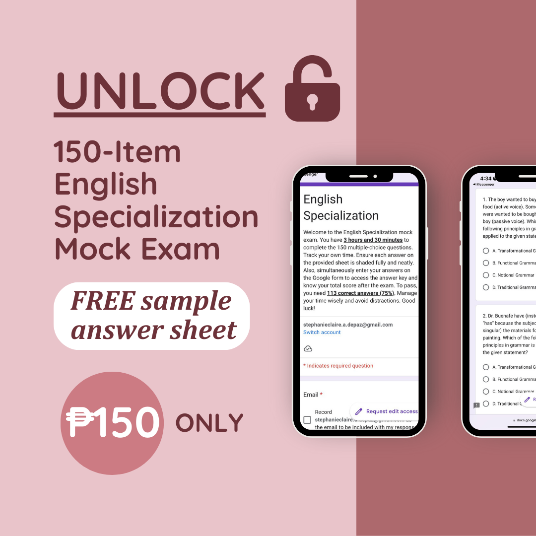 English Specialization Mock Exam #1 + FREE Answer Sheet