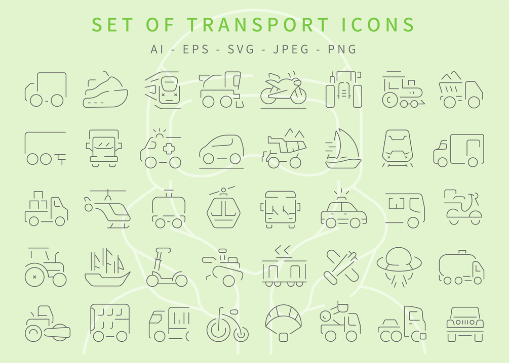 Transport & Vehicles Line Icons – 40 Minimalist Vector Icons