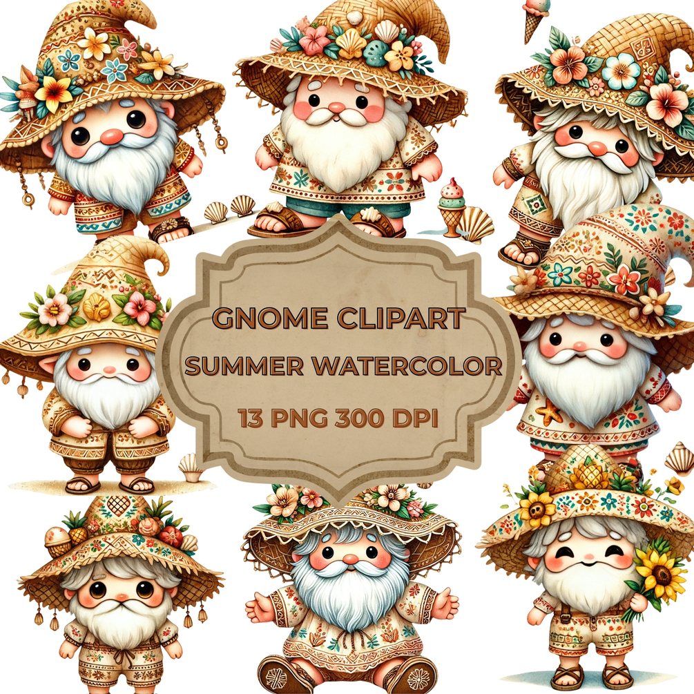 Summer Watercolor Gnome Clipart | Cute Gnome PNG | Boho Gnome Clipart ...