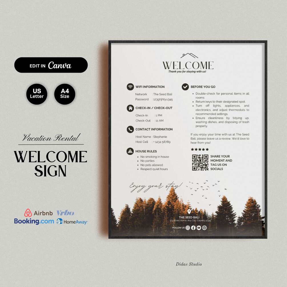 Vacation Rental Welcome Sign Template, Vacation Rental Printable ...
