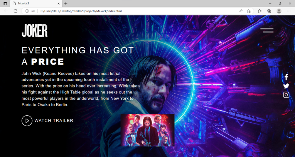 John Wick website template Html, CSS,JS