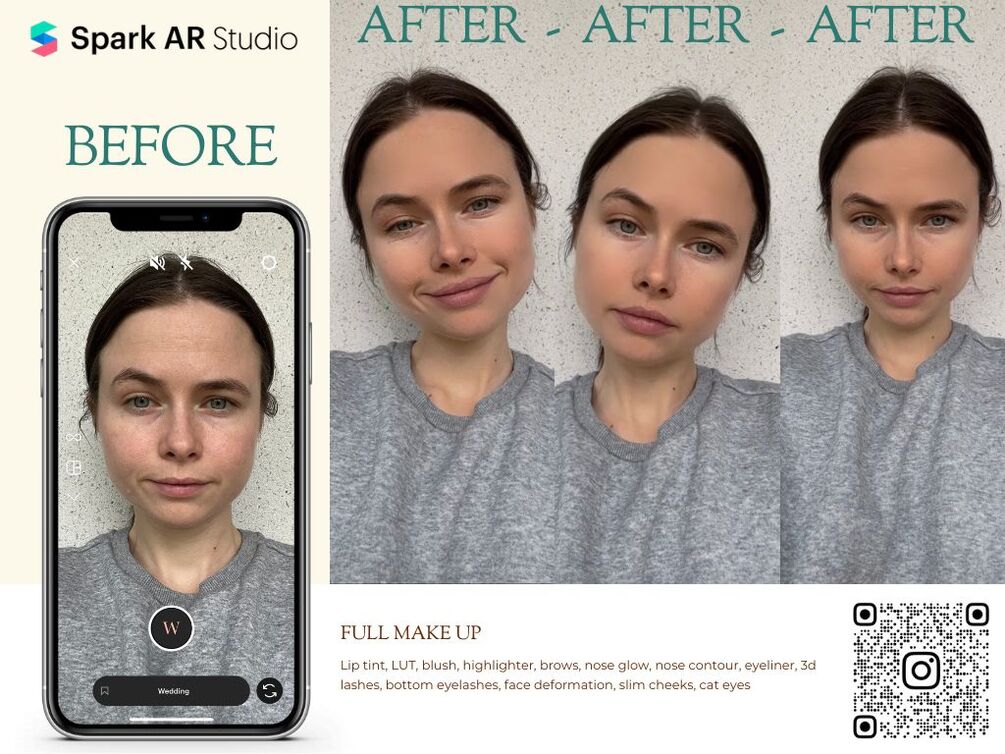 SPARK AR Make up | tan lut + face deformation + slim face + lashes ...
