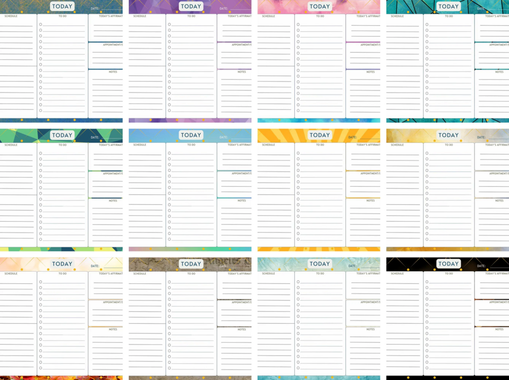Printable Horizontal Daily Planner - 12 JPG Files - Multiple Designs