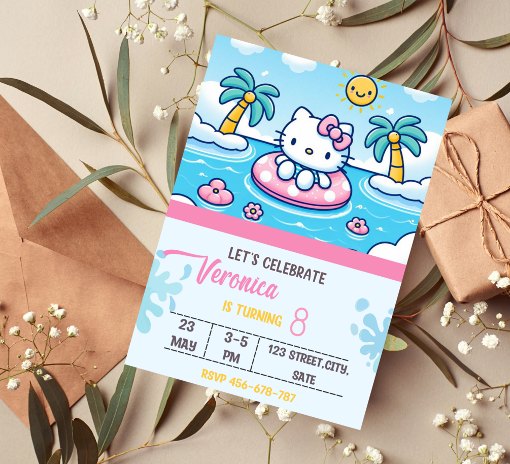Hello Kitty Pink Birthday Invitation | Adorable & Customizable Party Invite