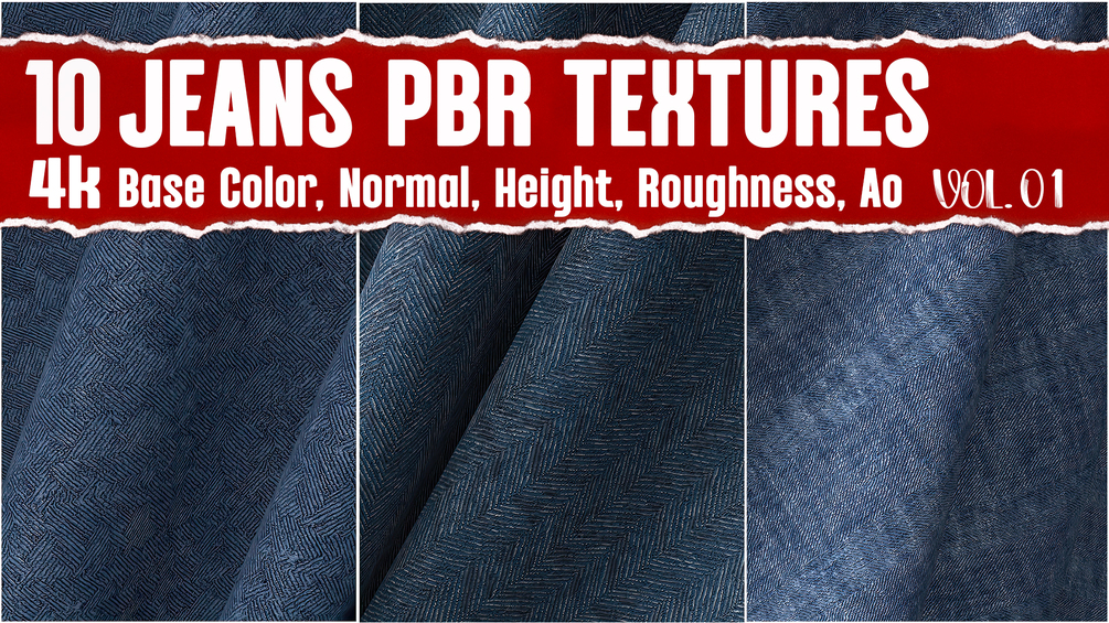 10 Jean Fabric VOL.01 |4K Seamless PNG PBR Textures