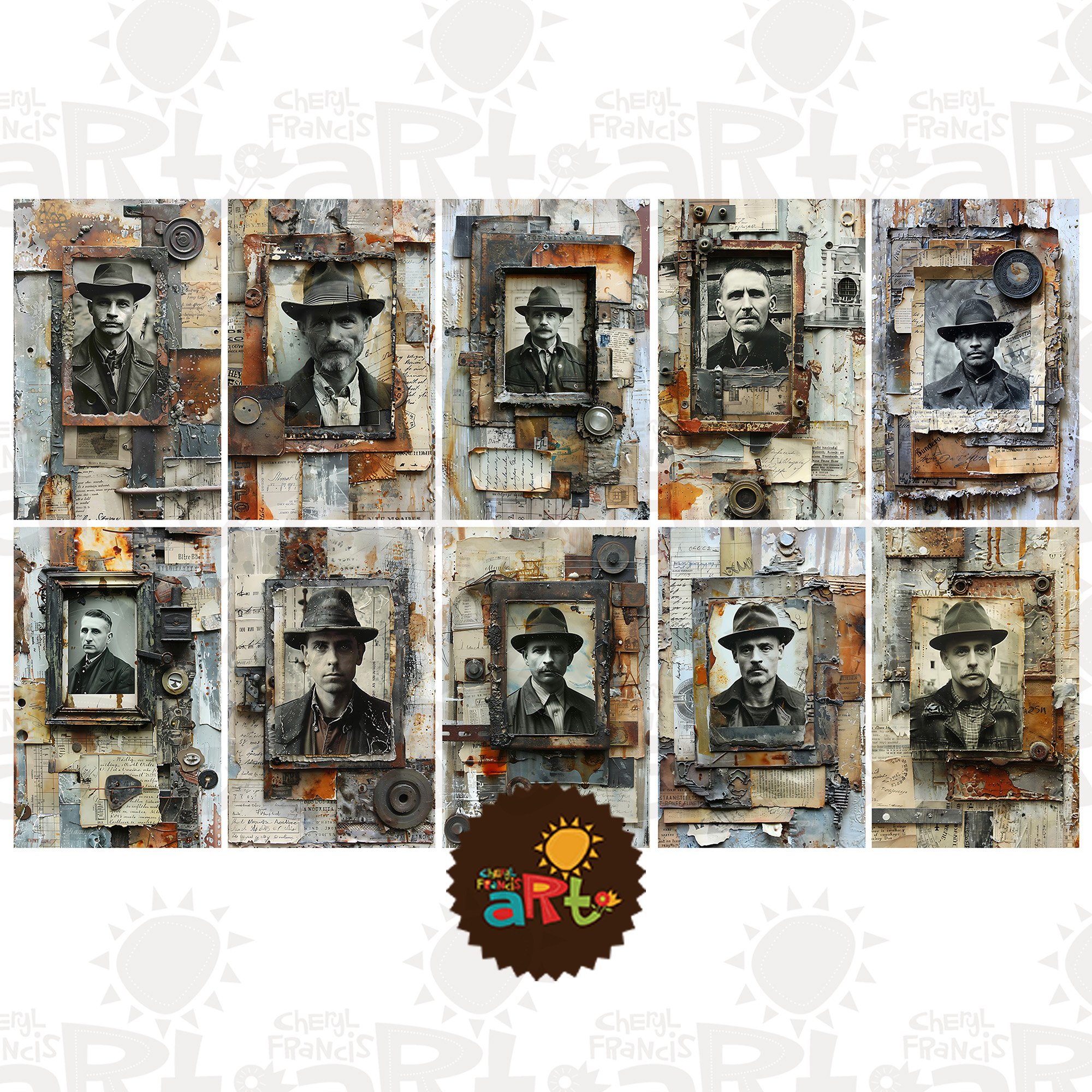 20 pc Assemblage of Manly Man Collage Portrait Printable Junk Journal ...