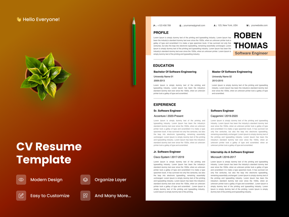 Resume / CV Template - Roben Thomas (Free Download)
