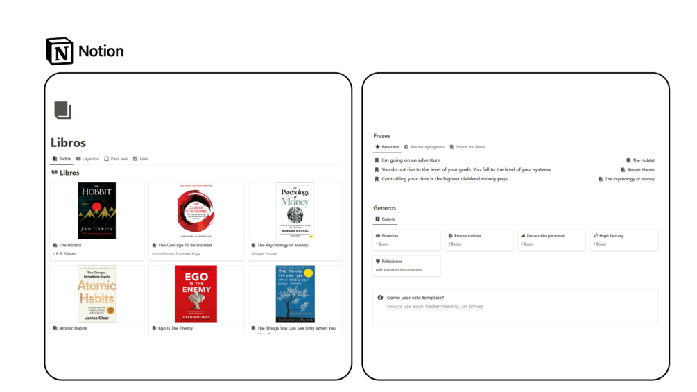 Notion Libros / Lista de Lectura (Gratis)