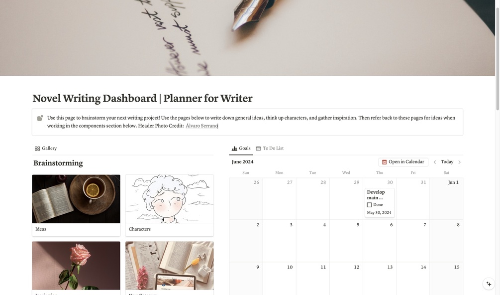 Novel Writing Dashboard | Author Planner | Book Planner