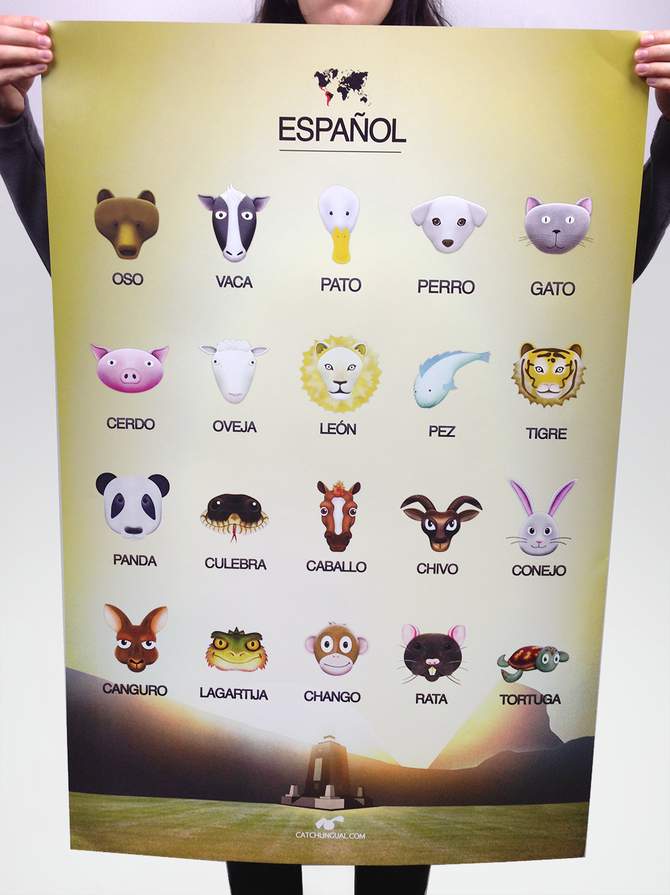 Language Learning Poster - 20 Animals in Spanish