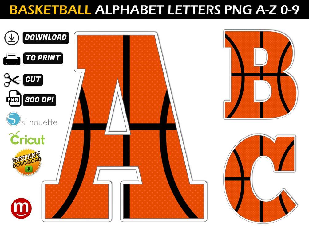 Basketball Alphabet PNG A-Z - 0-9
