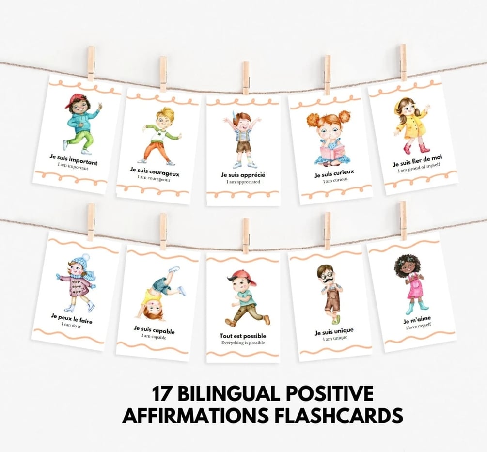 French-English Bilingual Positive Affirmations Flashcards
