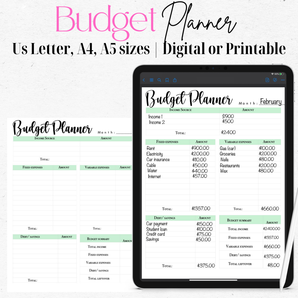 Digital Budget Planner | Fillable PDF
