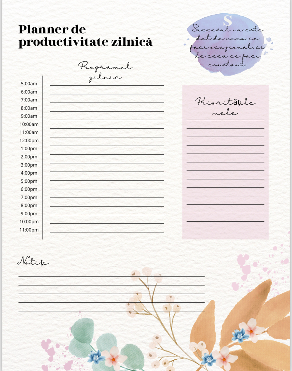 Planner de productivitate zilnică