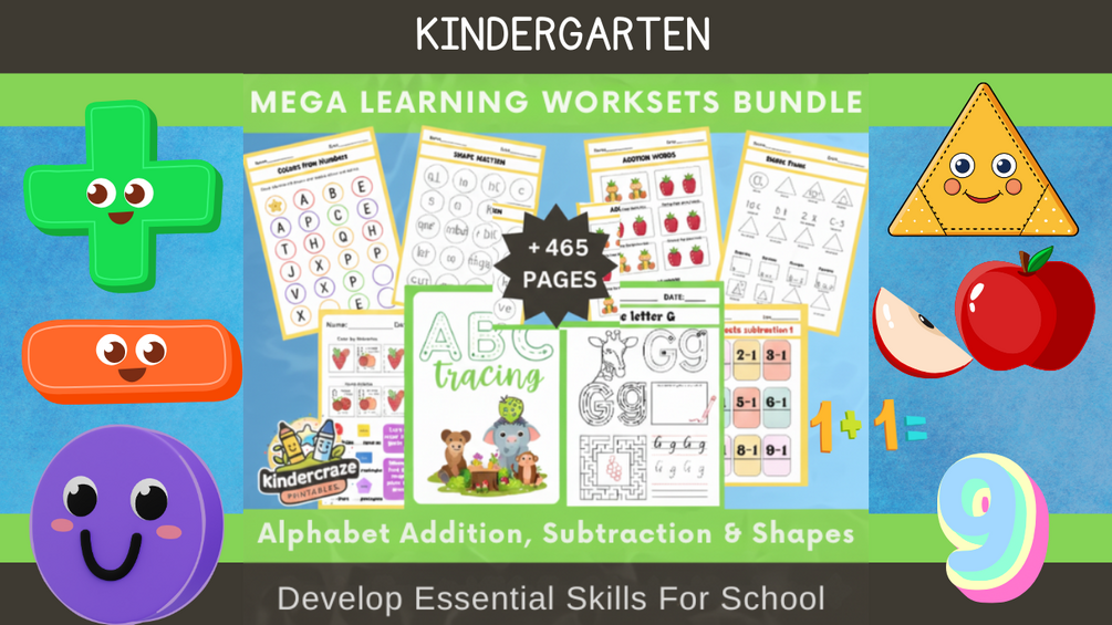 Kindergarten Mega Learning Worksheets Bundle – 465 Printable Pages | Alphabet Tracing, Addition ...