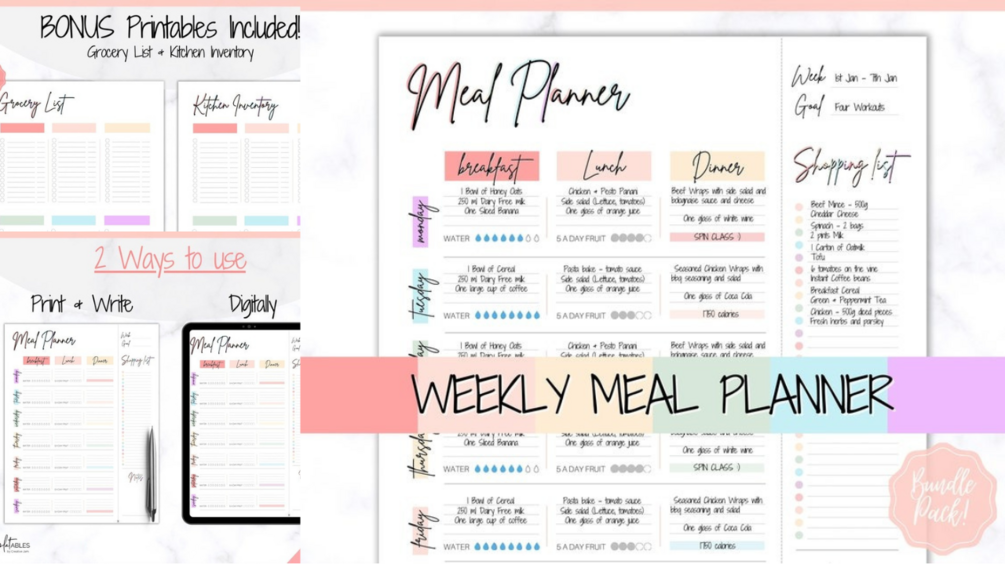 Meal Planner Printable, Weekly Food Diary, Meal Tracker, Food Journal ...